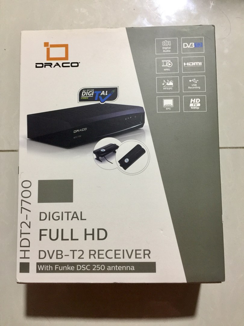 BNIB DRACO DIgital Full HD DVB-T2 Receiver With Funke DSC 250 Antenna ...