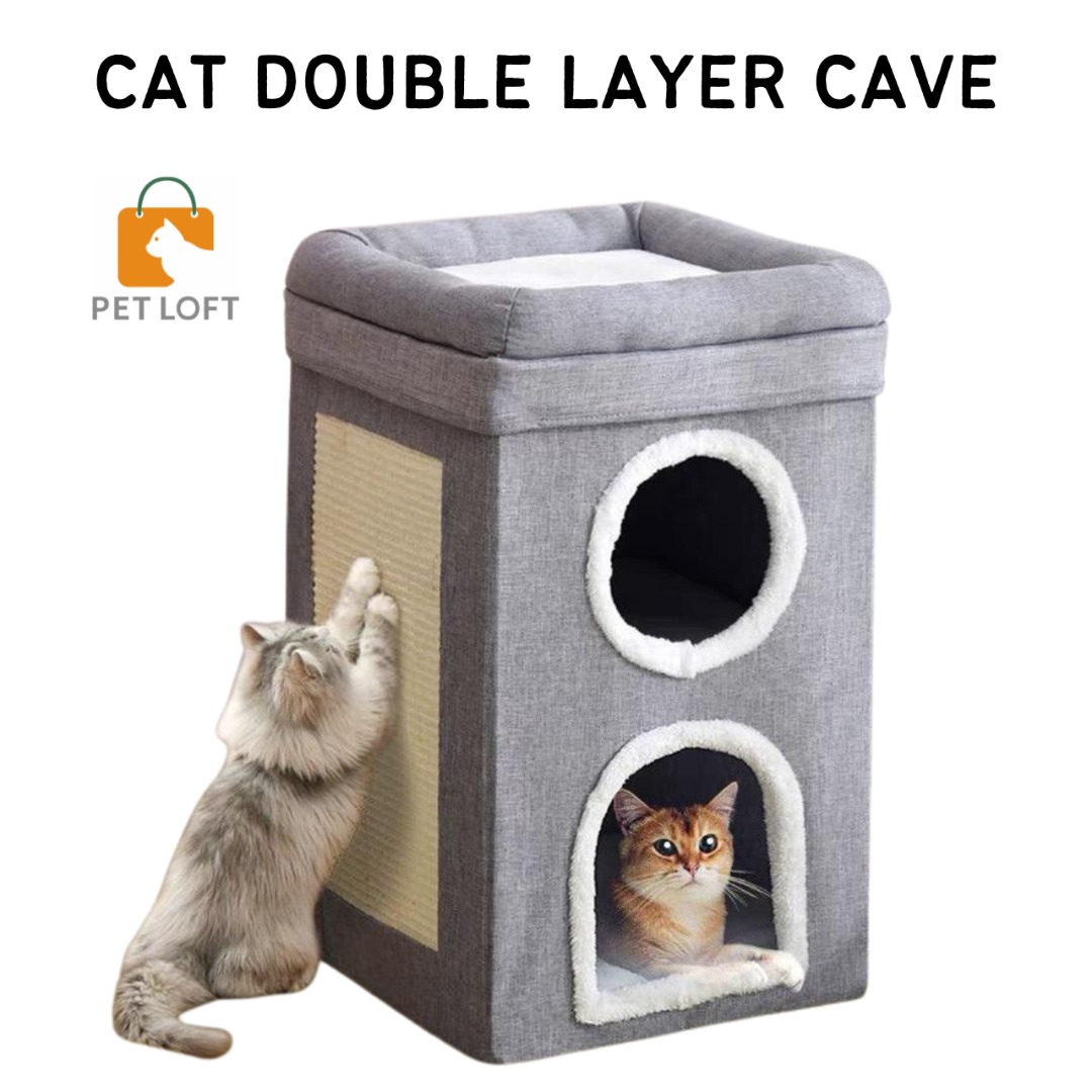 Cat Cave Cat House With Scratcher Pad Double Layer Cat Stool Bed ...