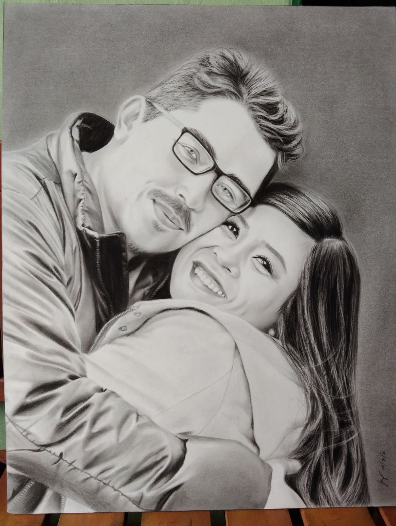 COUPLE PORTRAIT DRAWING / COUPLE CHARCOAL DRAWING, Hobbies & Toys ...