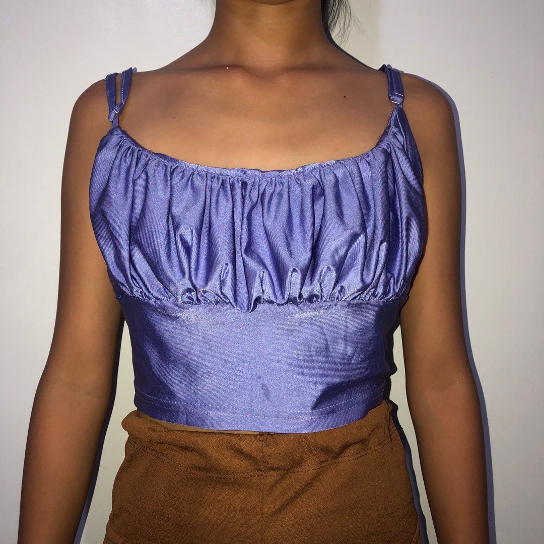 Crawl neck top purple satin, Women's Fashion, Tops, Sleeveless on Carousell