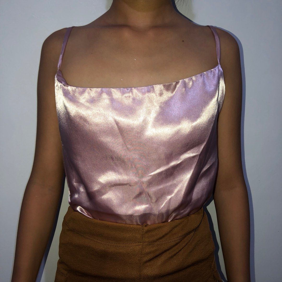 Crawl neck top satin pink, Women's Fashion, Tops, Sleeveless on Carousell