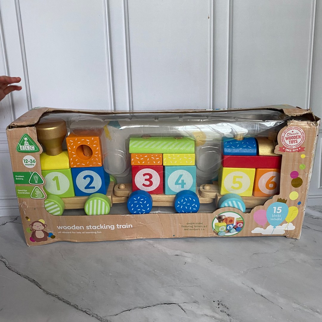 elc wooden stacking train, Bayi & Anak, Mainan & Baby Walker di Carousell