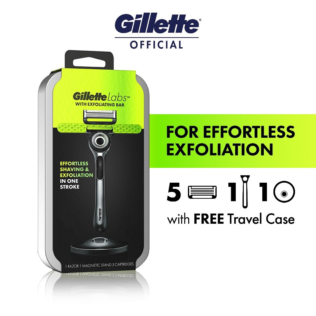 Gillette Labs with Exfoliating Bar Razor + Travel Case + 5 Blade ...
