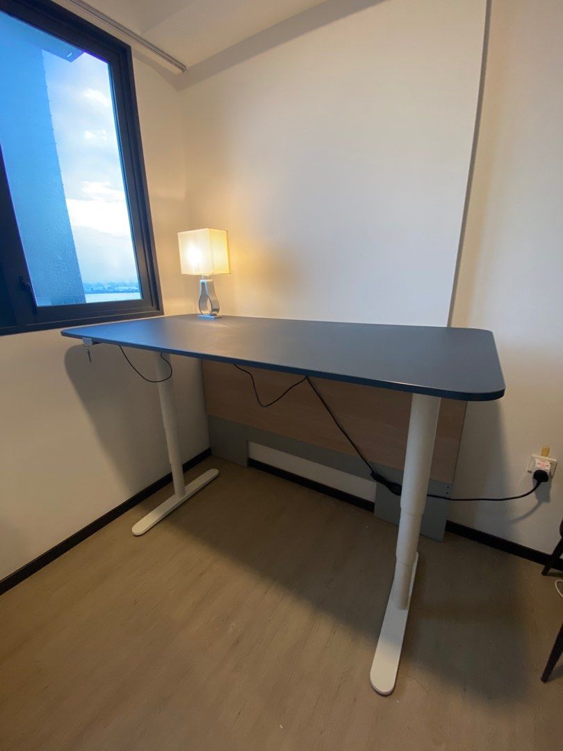 IKEA Electric Adjustable 160cm Long Desk - BEKANT Blue & White ...