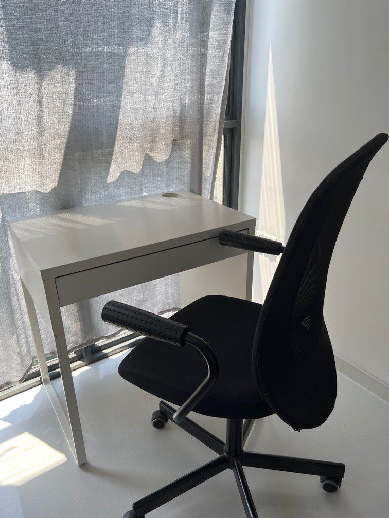 IKEA Micke Table and FLINTAN Chair with Armrests, Furniture & Home ...