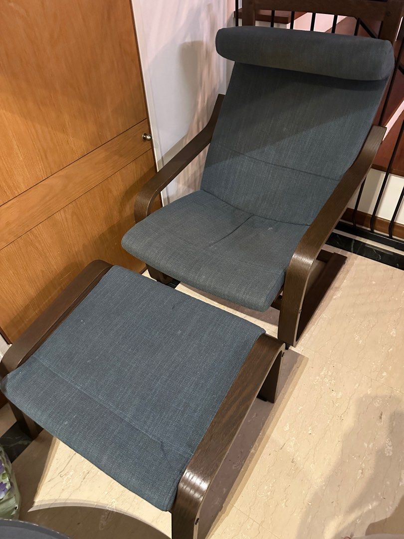 IKEA Poang chair with leg rest, Furniture & Home Living, Furniture ...