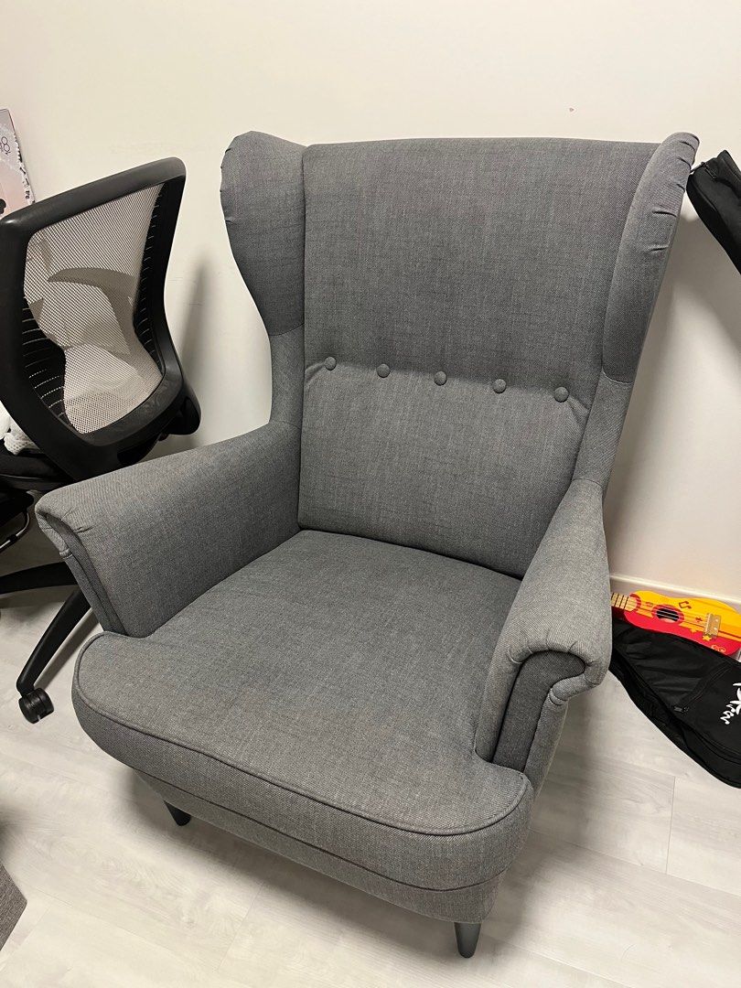 IKEA Strandmon Wing Chair (Dark grey), Furniture & Home Living ...
