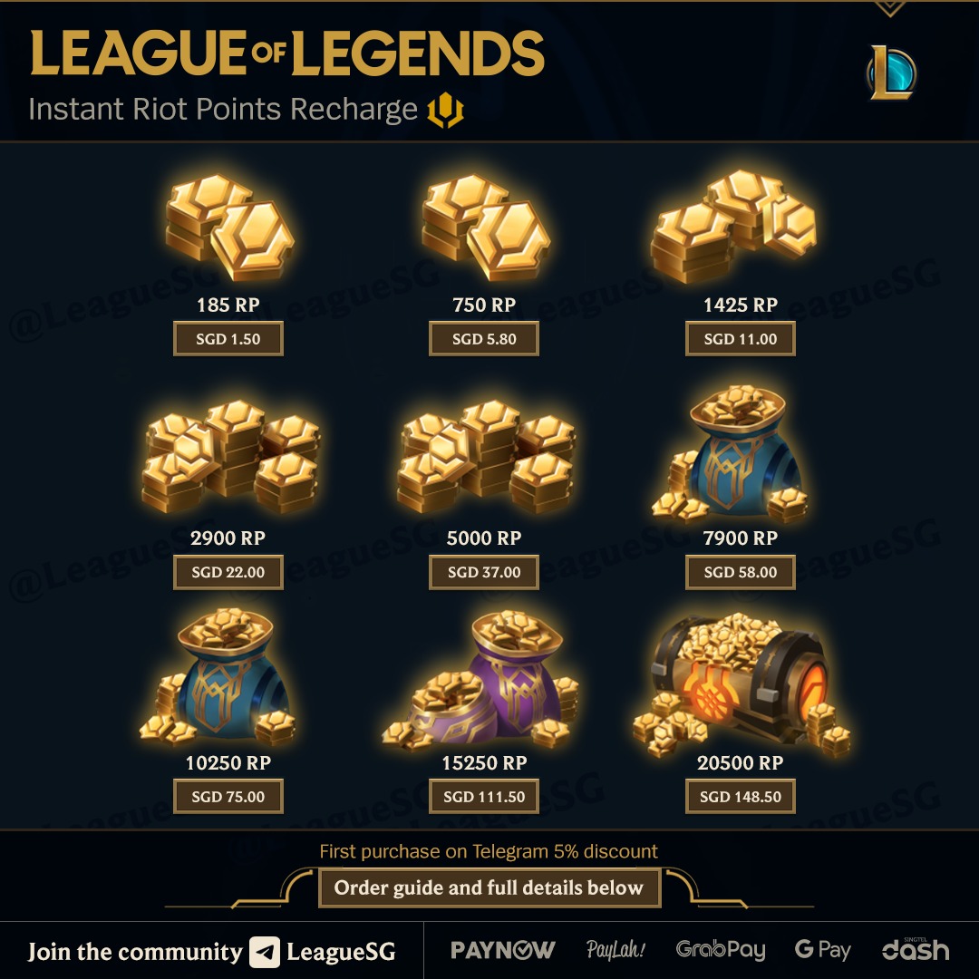 [INSTANT] League of Legends Riot Points RP Top up | LoL FAST RELOAD ...