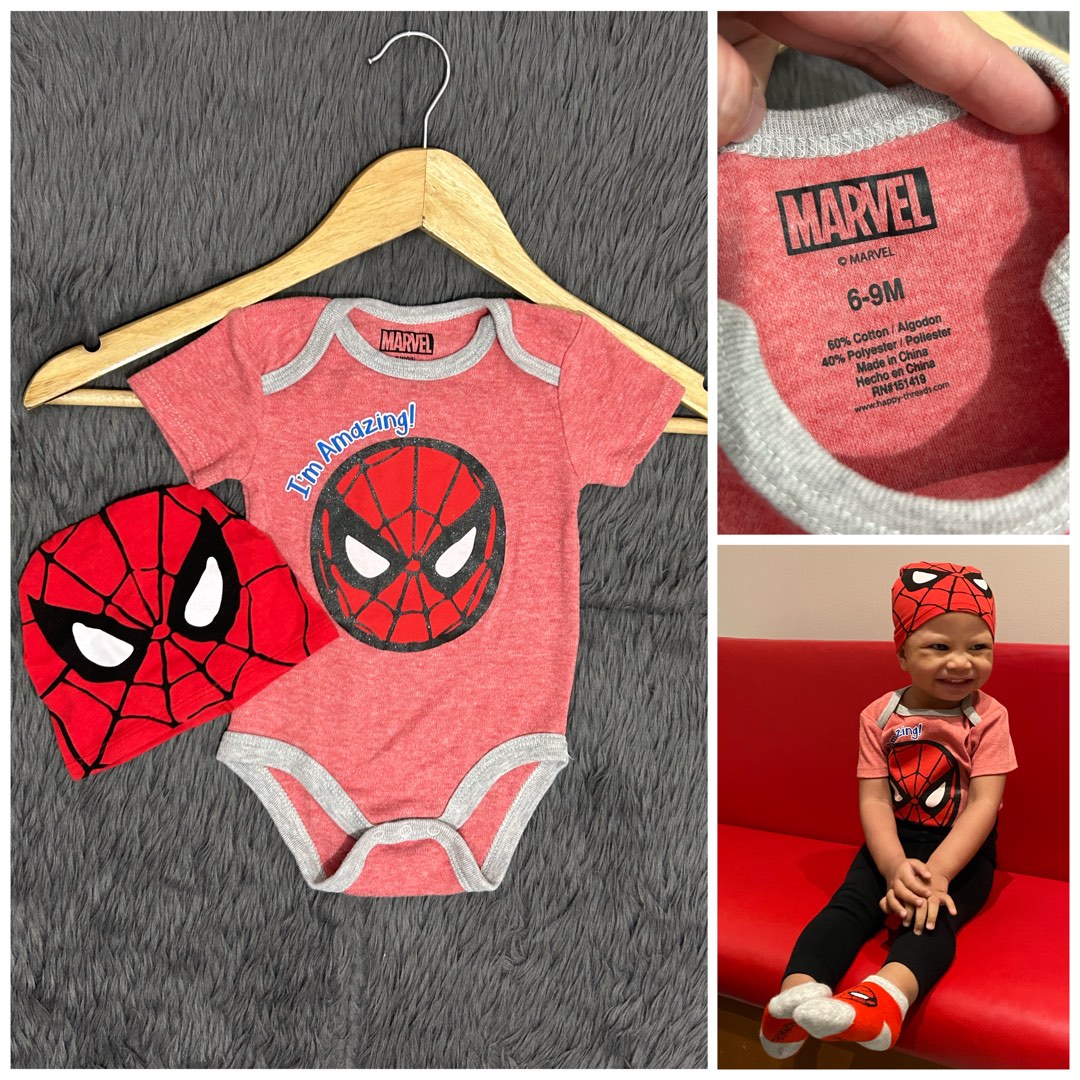 Marvel Spiderman onesie w/ beanie 6-9mos on tag, Babies & Kids, Babies ...