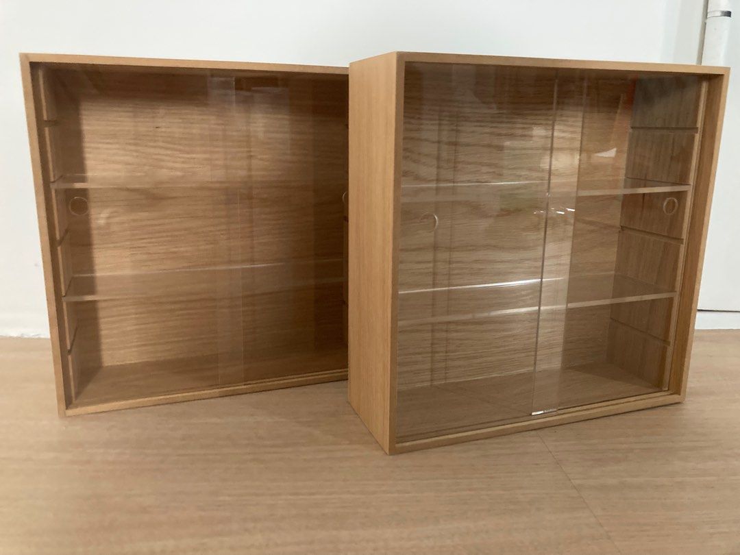 Muji wooden display case box with sliding acrylic doors, Furniture ...
