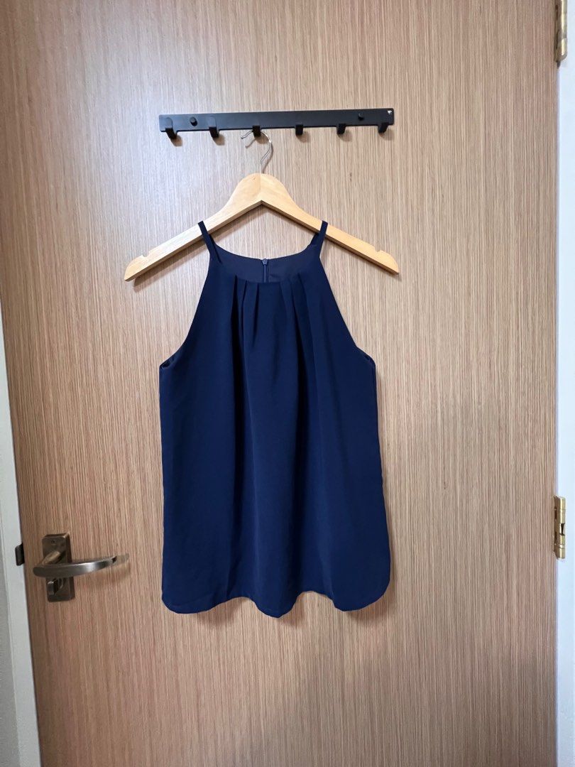 Navy Blue Halter Neck Top, Women's Fashion, Tops, Blouses on Carousell