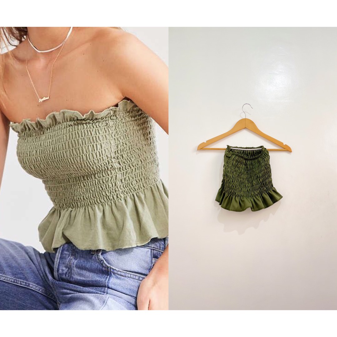 Olive Green Ruffled Tube Top, Women's Fashion, Tops, Others Tops on ...