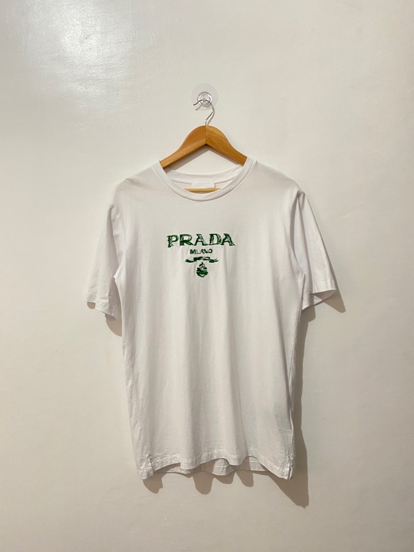 PRADA MACRO EMBROIDERY LOGO SHIRT, Luxury, Apparel on Carousell