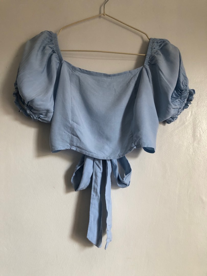 Puff blue top, Women's Fashion, Tops, Others Tops on Carousell
