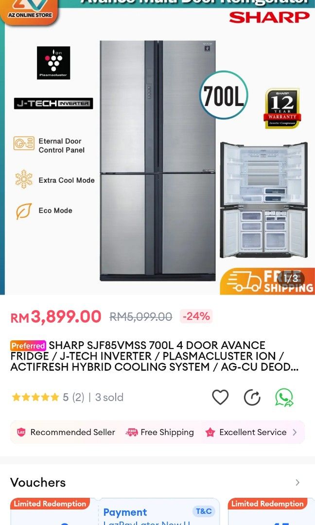 Sharp side by side fridge, TV & Home Appliances, Kitchen Appliances, Refrigerators & Freezers on ...