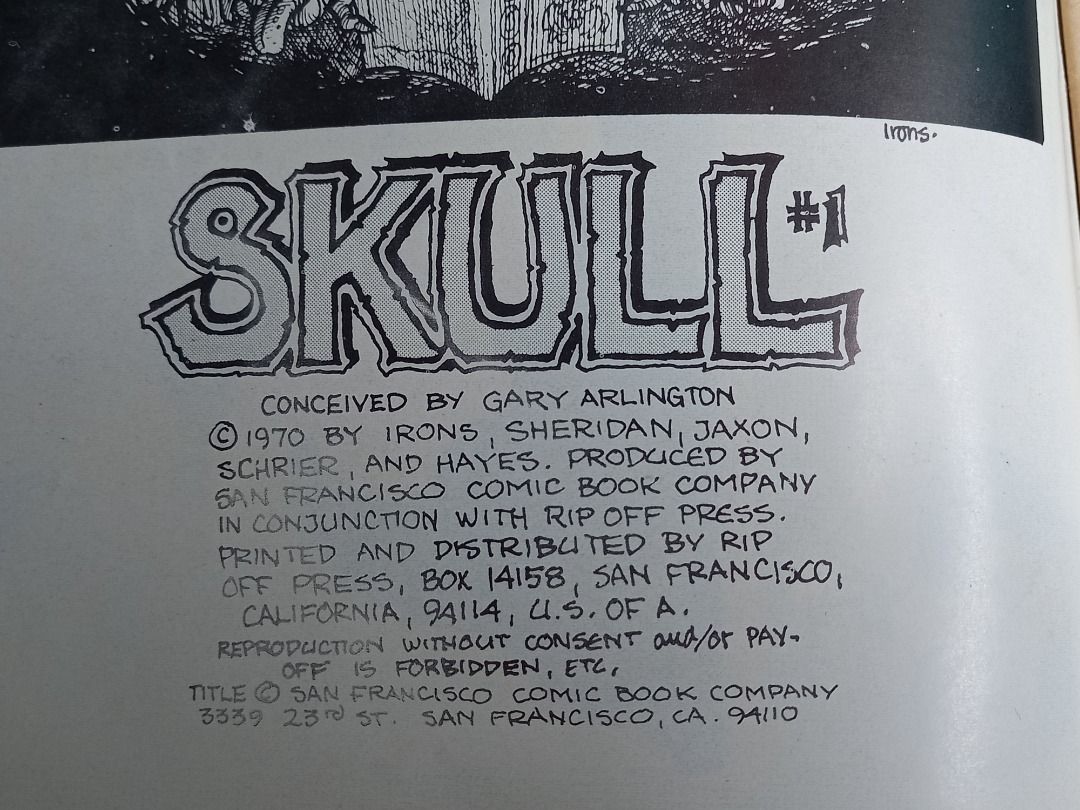 Skull Comics #1 Rip Off Press 1970 Adults Only Comics 2nd Printing ...