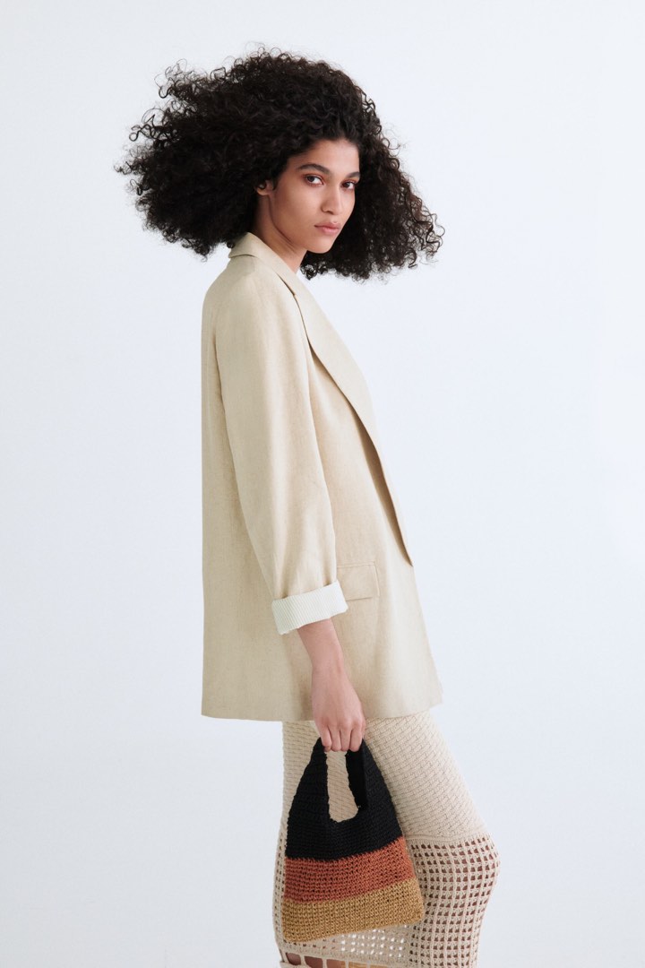 ‼️Super SALE Zara Linen Blazer with Printed Cuffs Beige, Women's ...