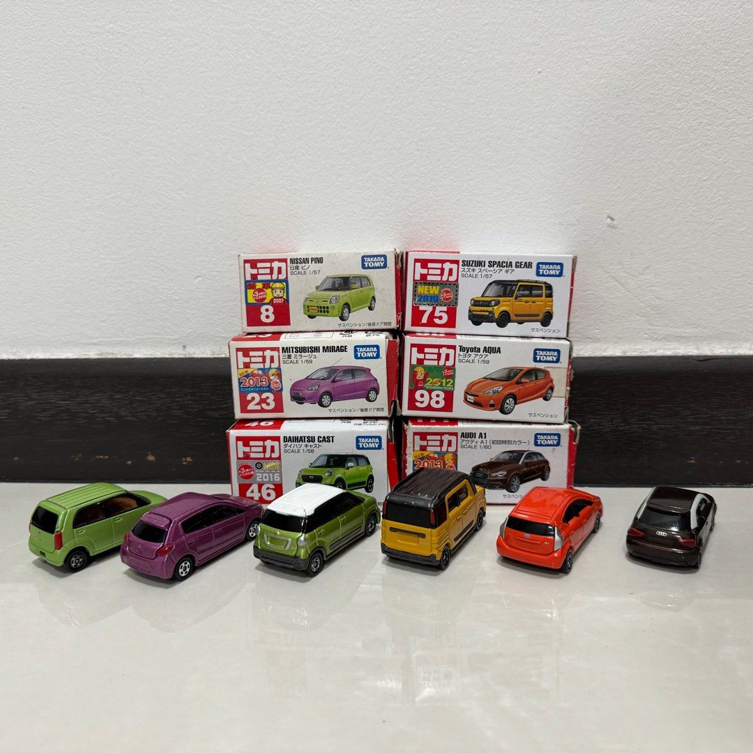 Tomica #8 Nissan Pino, #23 Mitsubishi Mirage, #46 Daihatsu Cast, #75 ...