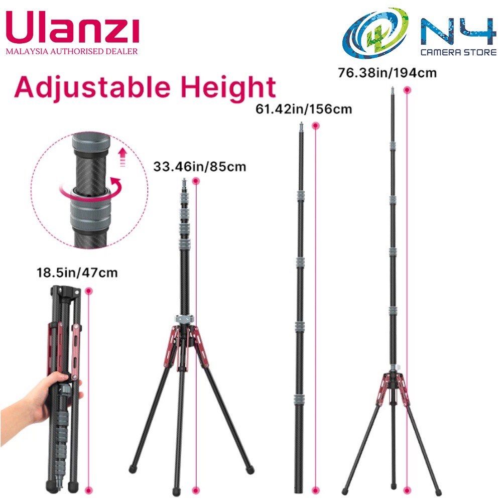 Ulanzi MT-49 3784 1.9M Carbon Fiber Lighting Stand Portable Tripod ...