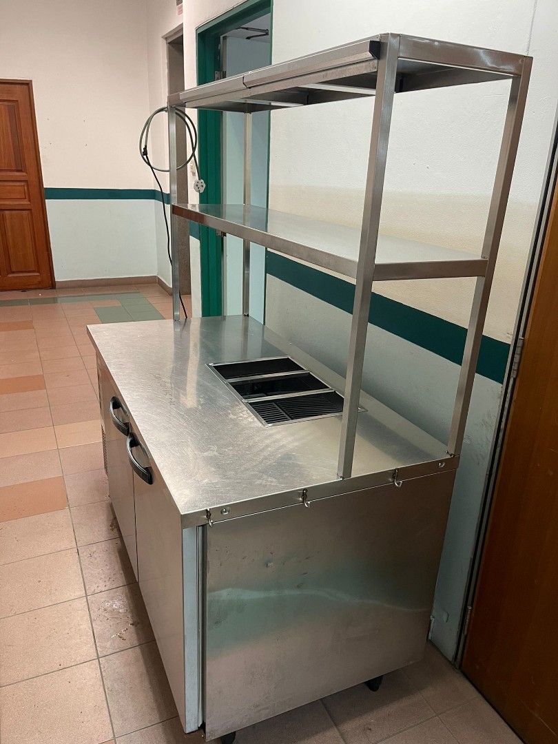 Used 2 door counter chiller with stainless steel overhead shelf, TV ...