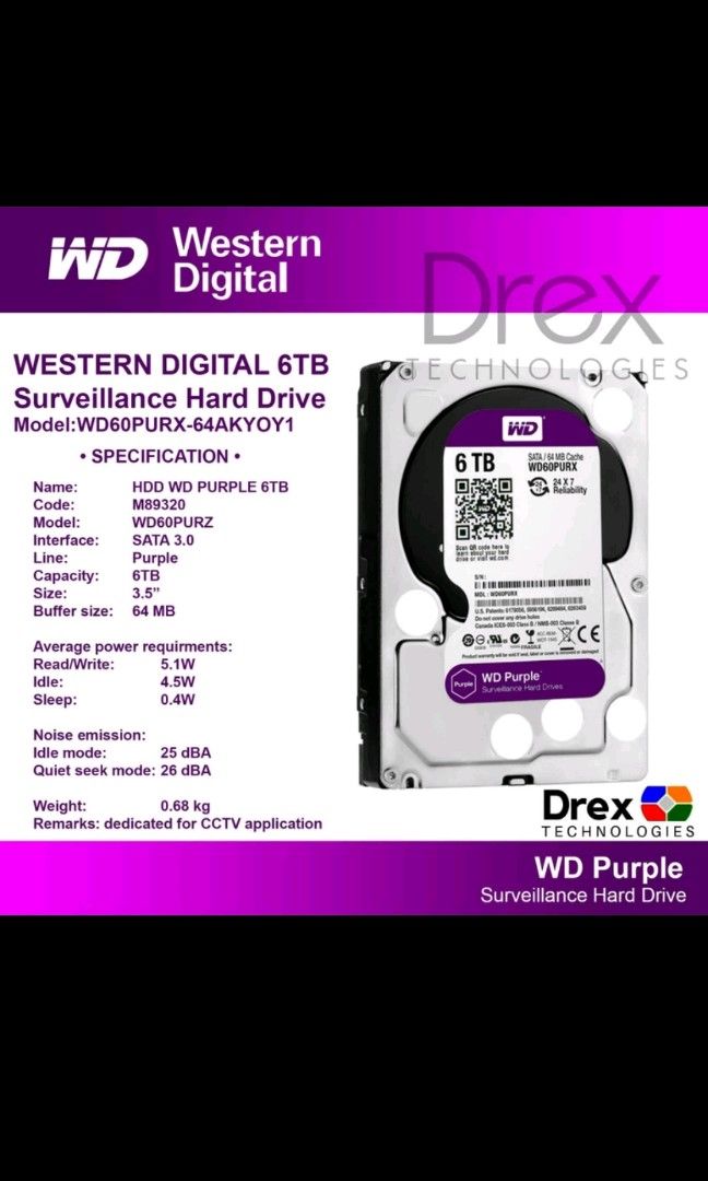 Wester Digital WD Purple Surveillance Hard Disk, Computers & Tech ...