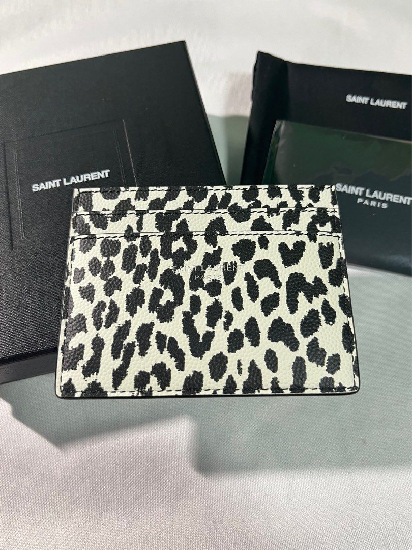 YSL Black and White Leopard Print Cardholder, Women's Fashion, Bags ...