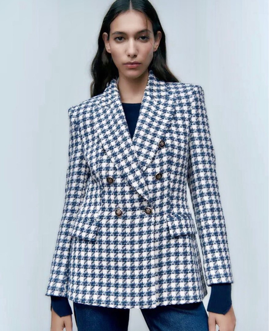 Zara Textured Check Blazer, Women's Fashion, Coats, Jackets and ...