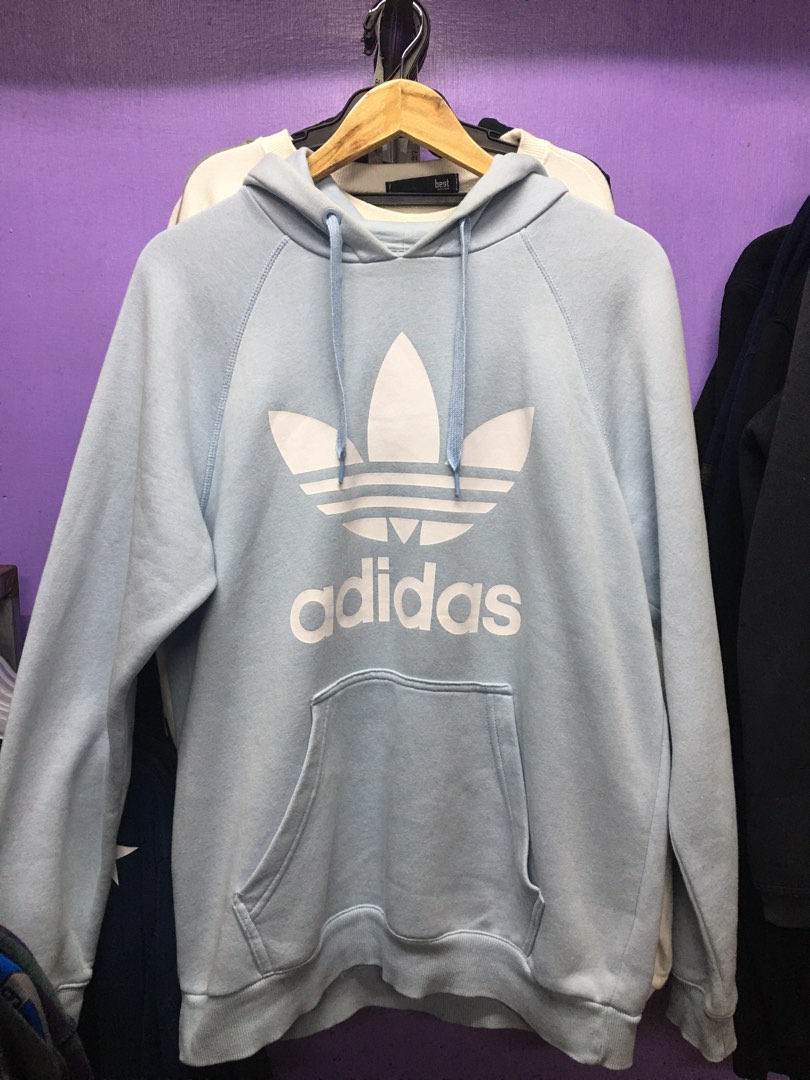 Adidas blue pastel color, Men's Fashion, Tops & Sets, Hoodies on Carousell