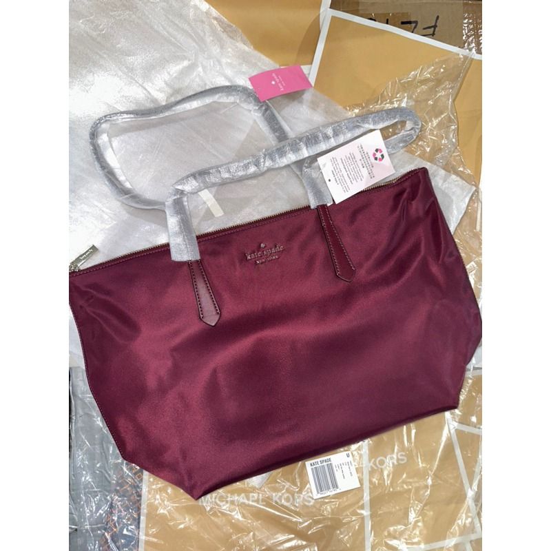 AUTHENTIC/ORIGINAL Kate Spade Kitt Large Nylon Tote Bag Deep Berry ...
