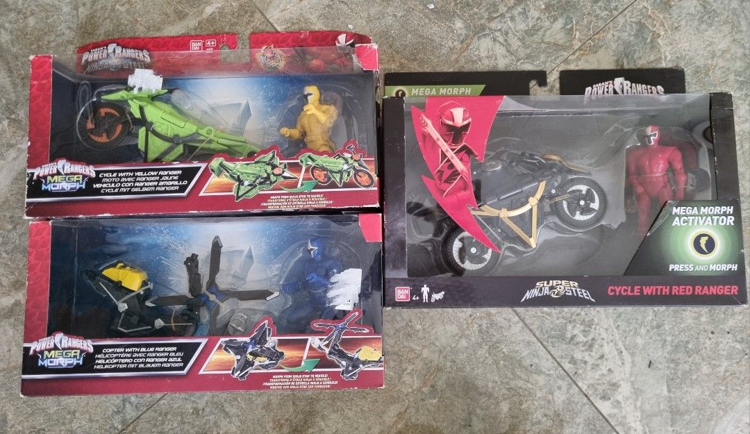 Bandai Power Rangers Red, Blue Yellow Ranger Cycles And Copter Lot of 3 ...