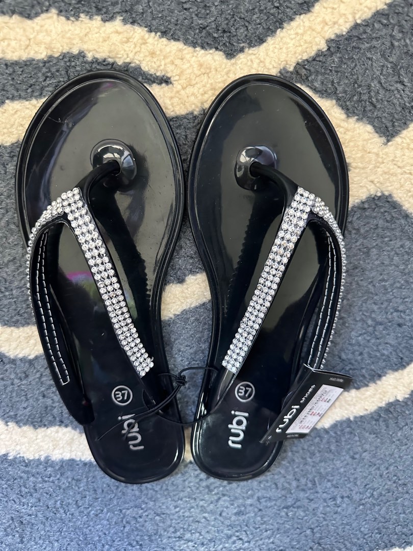 Black Rubi Diamente Thongs, Women's Fashion, Footwear, Flipflops and ...