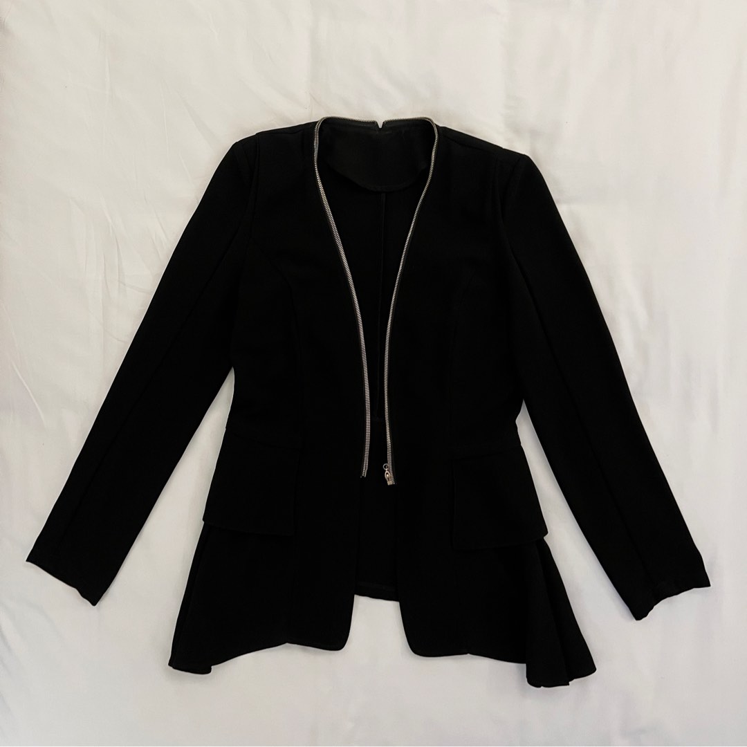 Black Zip Up Blazer, Women's Fashion, Coats, Jackets and Outerwear on ...