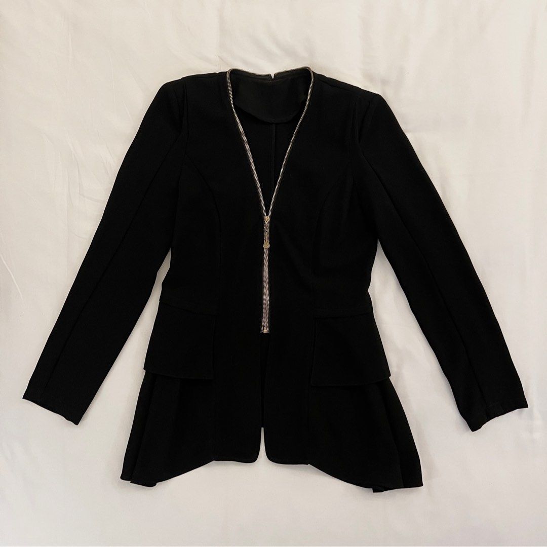 Black Zip Up Blazer, Women's Fashion, Coats, Jackets and Outerwear on ...