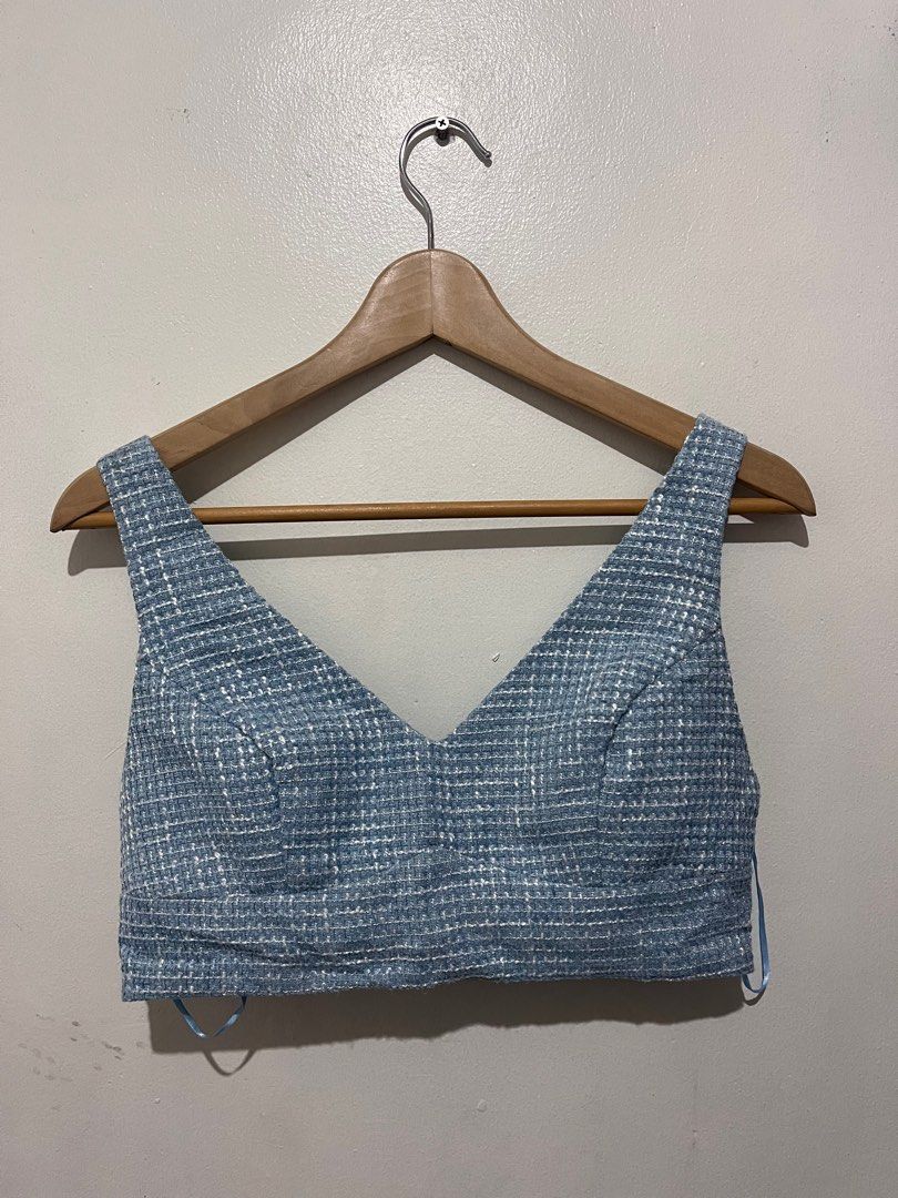 Blue sleveless tweed top, Women's Fashion, Tops, Sleeveless on Carousell