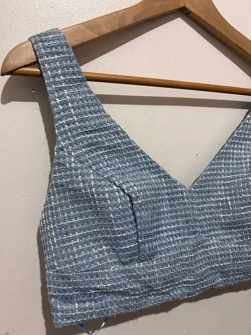 Blue sleveless tweed top, Women's Fashion, Tops, Sleeveless on Carousell