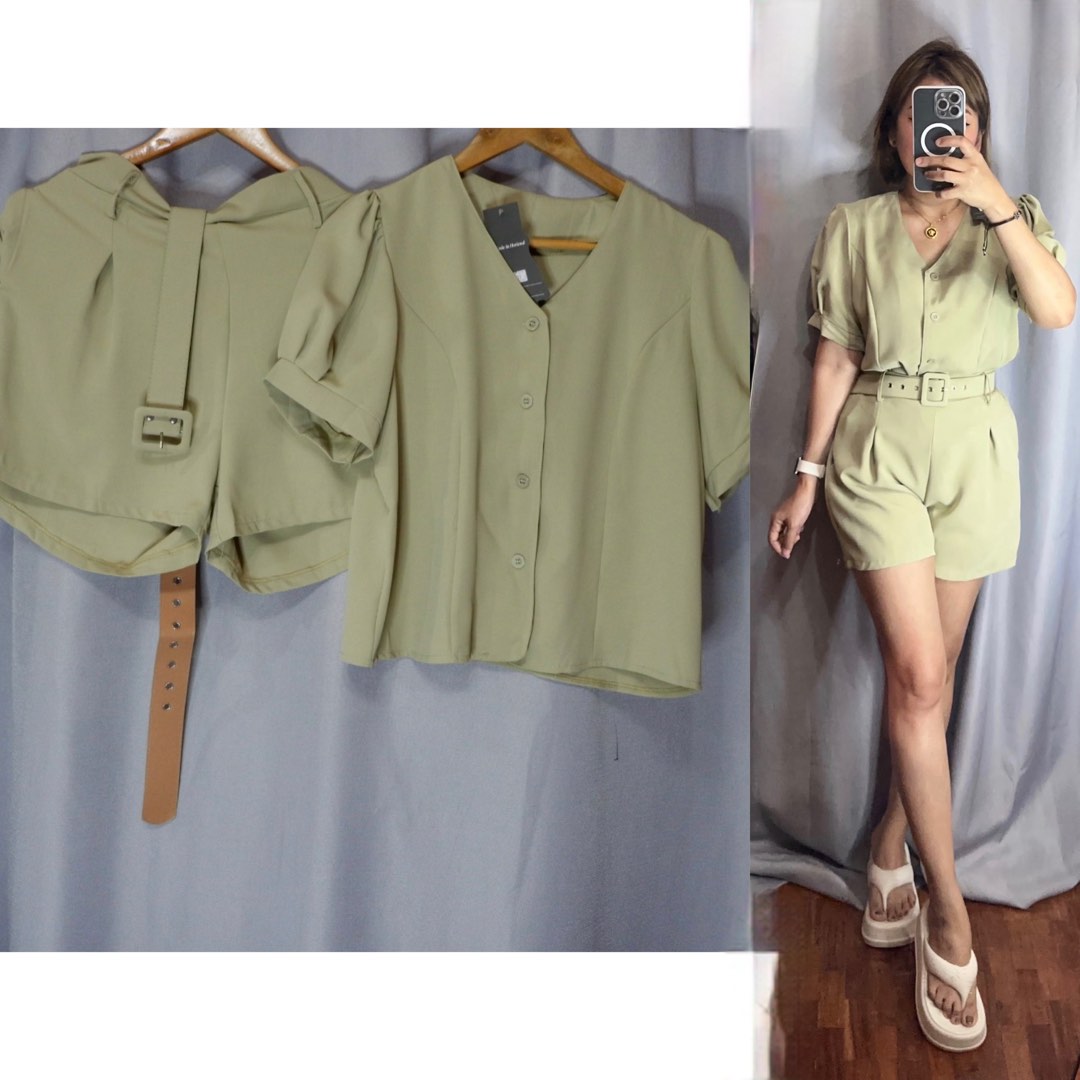 Brandnew Shorts Coordinates with belt, Women's Fashion, Dresses & Sets ...