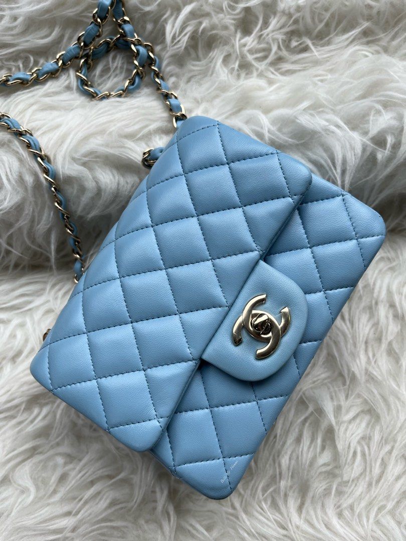 Chanel Baby Blue Mini Square, Luxury, Bags & Wallets on Carousell