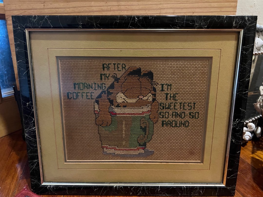 Cross-stitch Garfield in nice Frame, Furniture & Home Living, Home ...