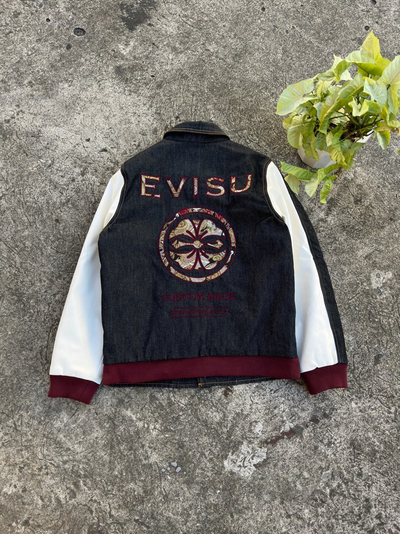 Evisu denim jacket leather sleeve, Men's Fashion, Coats, Jackets and ...