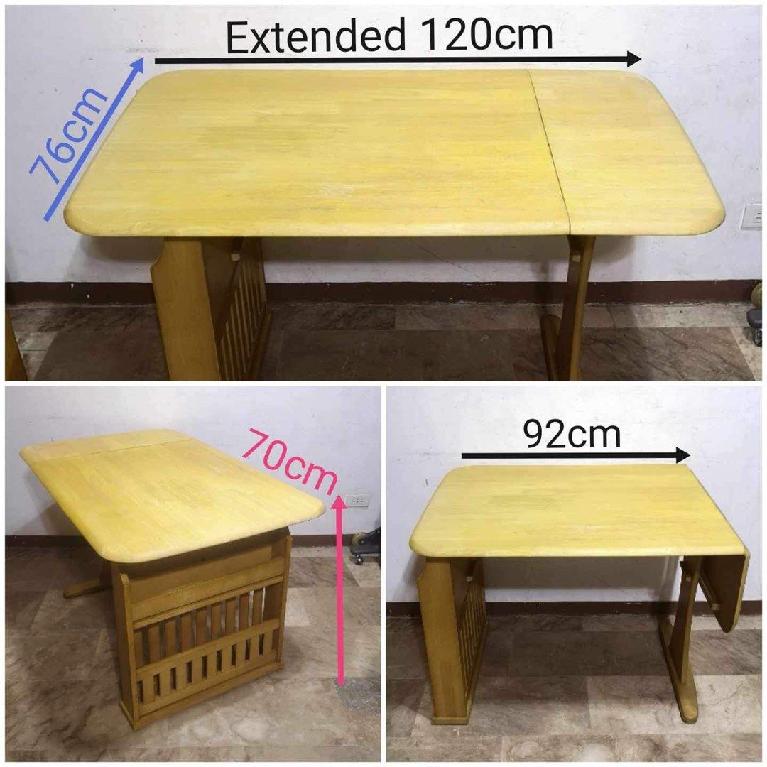 Extendable dining table w/ condiment shelves, solid wood, Furniture & Home Living, Furniture ...