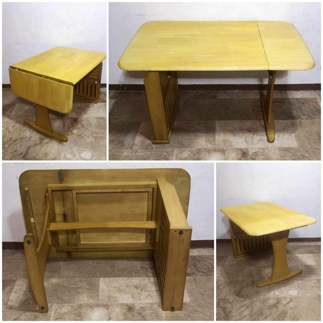 Extendable dining table w/ condiment shelves, solid wood, Furniture & Home Living, Furniture ...