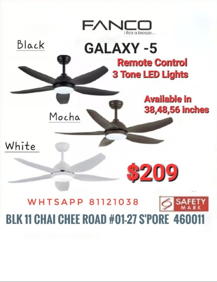 FANCO DC Ceiling Fan With Remote & 3 Tones LED Lights/ 36,46,52 inches ...