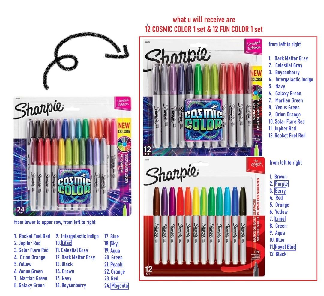 [Free Shipping] SHARPIE | COSMIC COLOR | LTD EDITION | FINE TIP | 24 ...