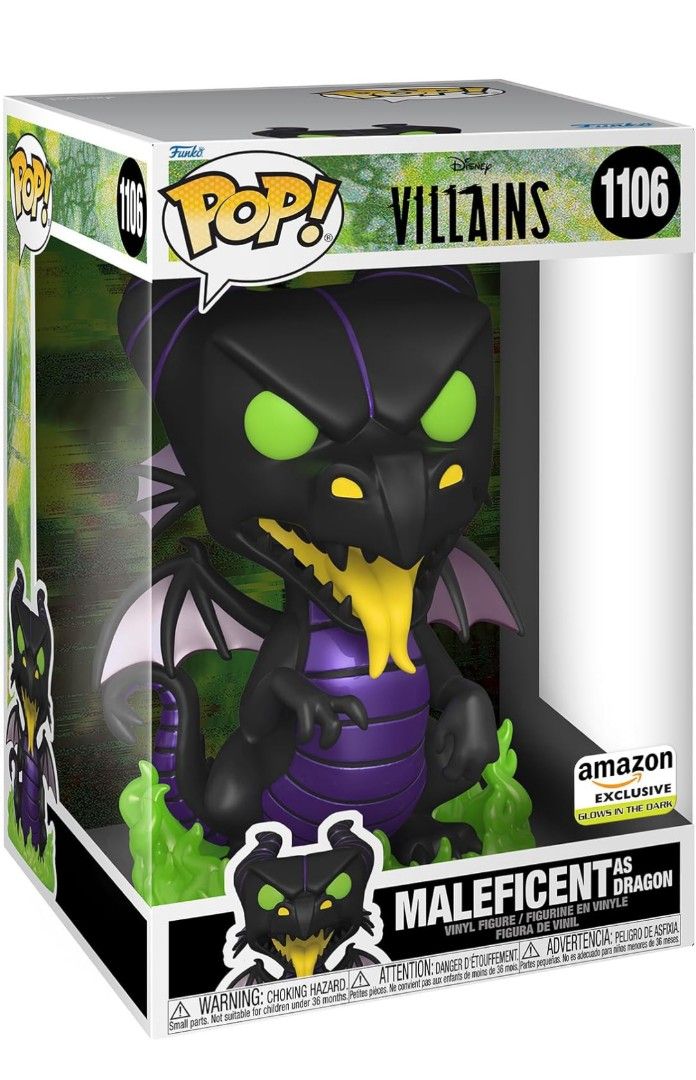 Funko Pop! Jumbo: Disney - Maleficent Dragon, Amazon Exclusive (Glow in The Dark ), Hobbies ...