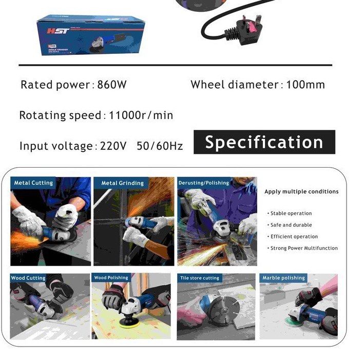 HST Angle Grinder HS3019 860W 220V, Furniture & Home Living, Home ...
