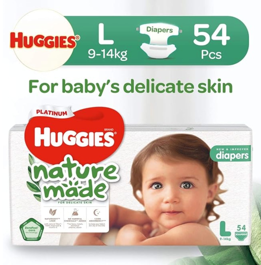 Huggies Baby Platinum Naturemade Tape Diapers - L (9-14kg) X 2, Babies ...