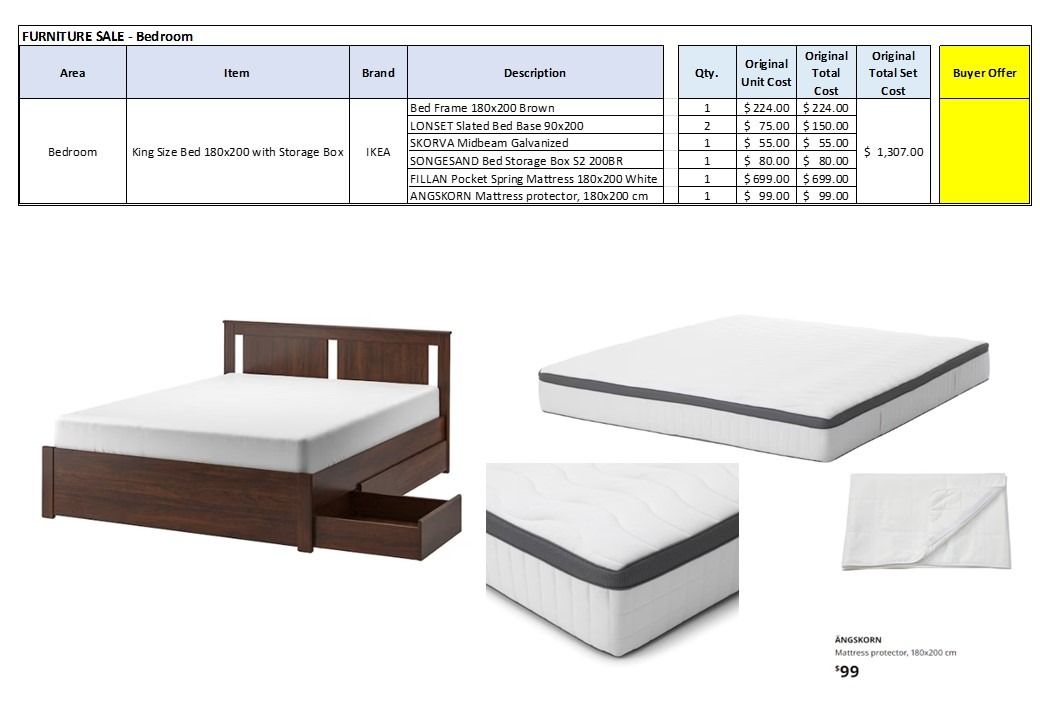 IKEA Songesand Bed and Fillan King Size Bed Mattress with Protector, Furniture & Home Living ...