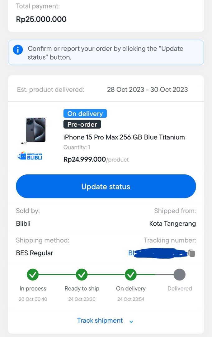 iPhone 15 Pro Max 256 gb titanium Blue Garansi Resmi blibli BNIB, Telepon Seluler & Tablet ...