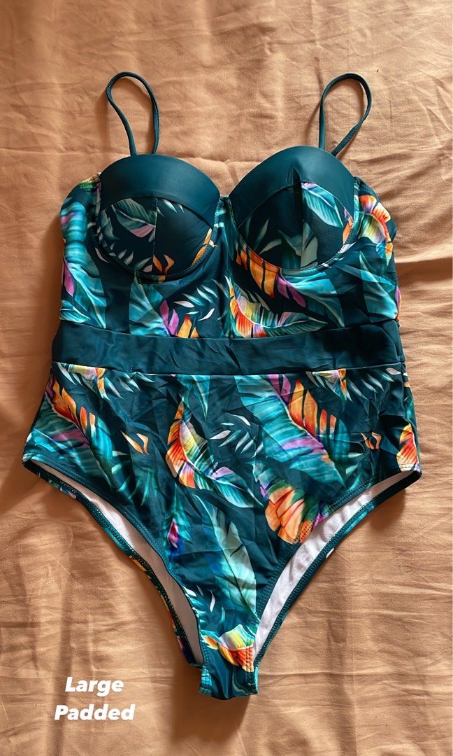 (L) Cupshe Swim Tropical Leafy Moulded One Piece Swimsuit, Women's ...