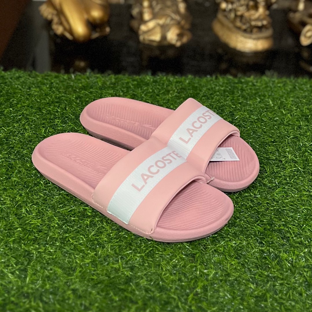 Lacoste Croco Monogram Slides (Pink), Women's Fashion, Footwear, Flats ...